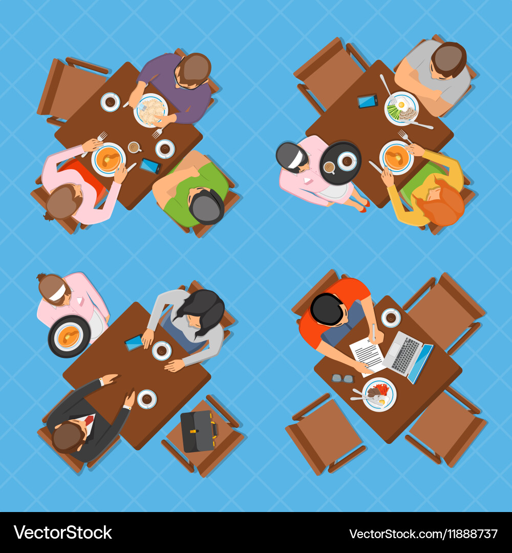 Business people in cafe top view composition Vector Image