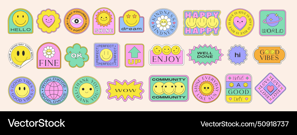 Cool y2k stickers pack design pop art graphic Vector Image