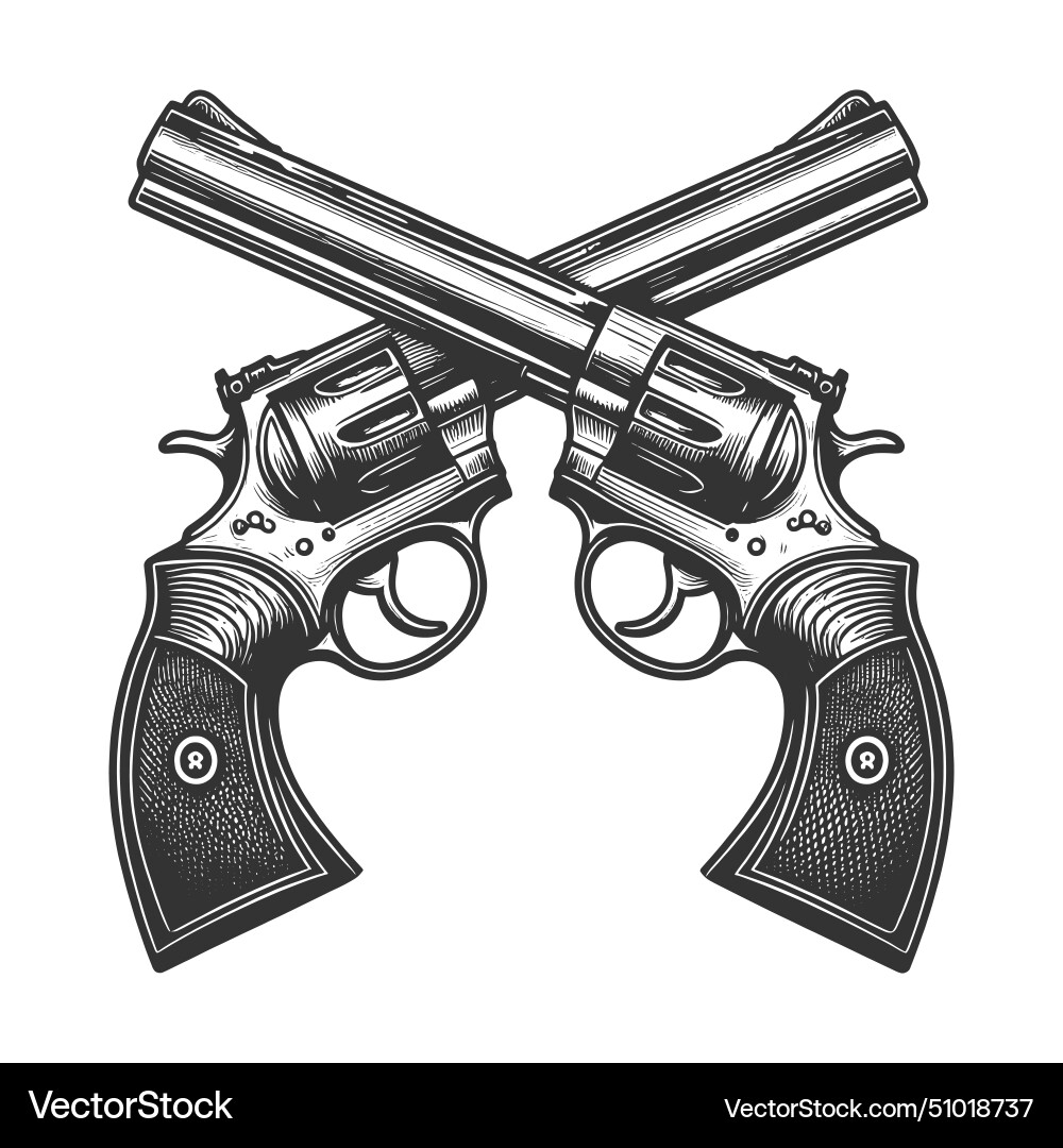Crossed vintage revolvers engraving Royalty Free Vector