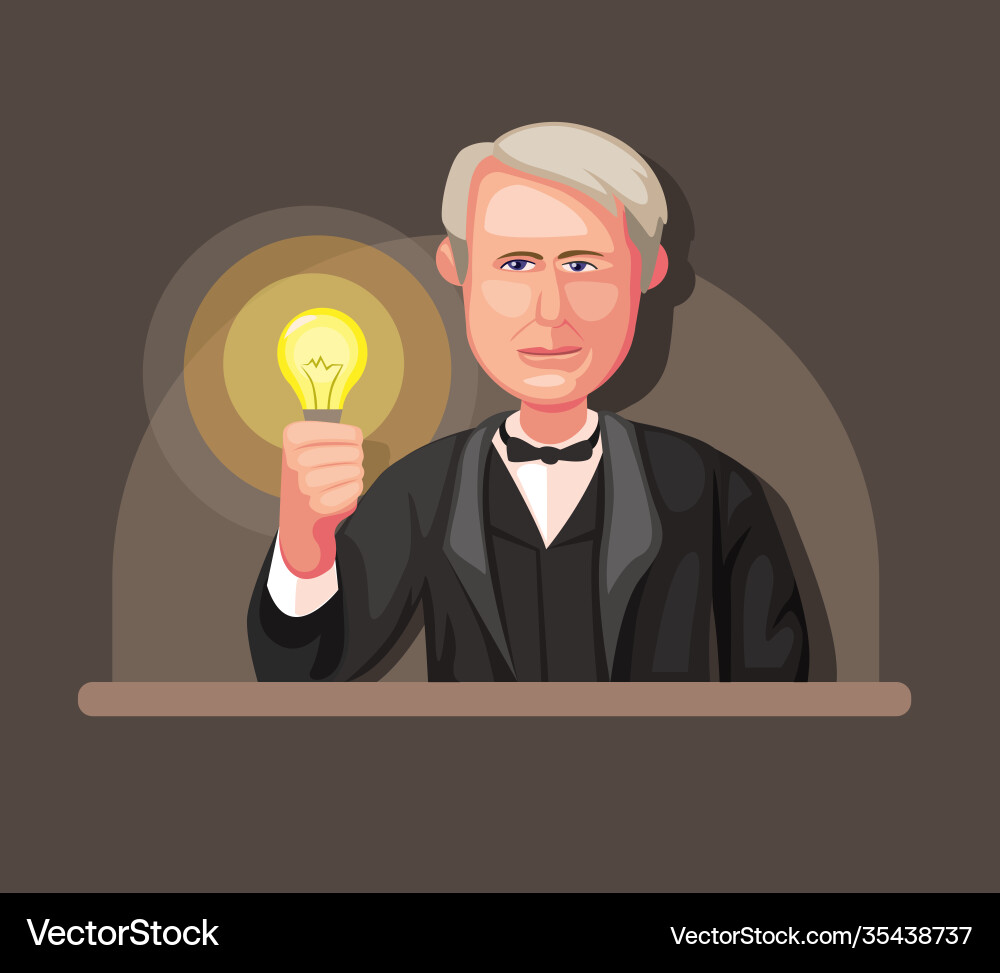 Man holding light bulp symbol figure inventor Vector Image