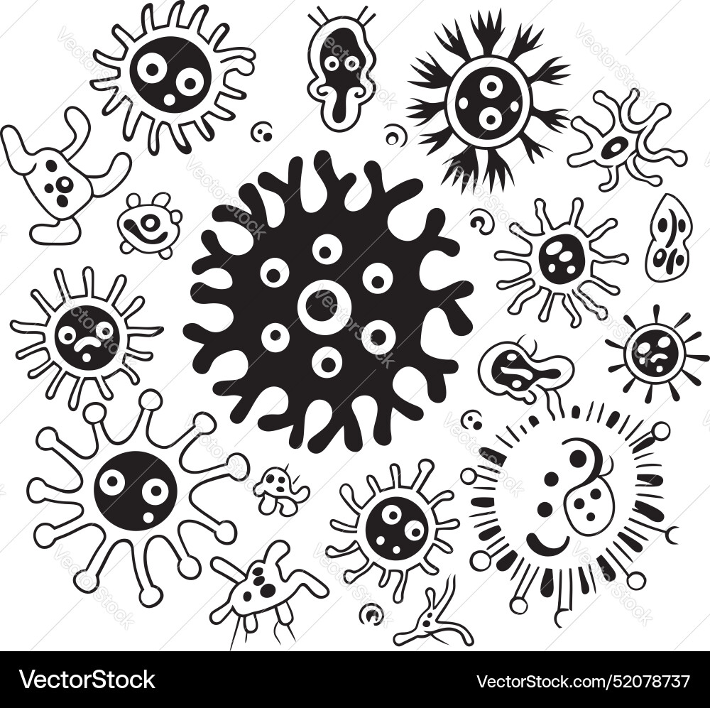 Microscopic menace logo featuring virus Royalty Free Vector