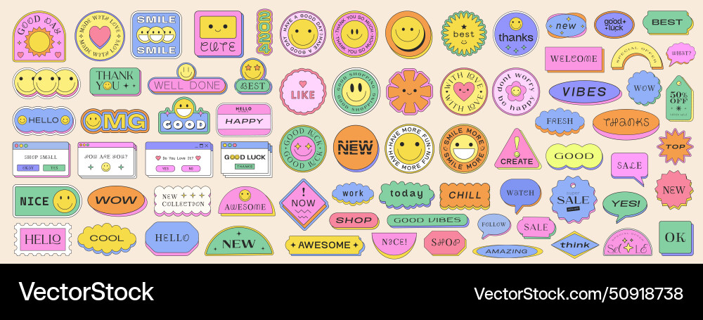 Cool y2k stickers pack design pop art graphic Vector Image