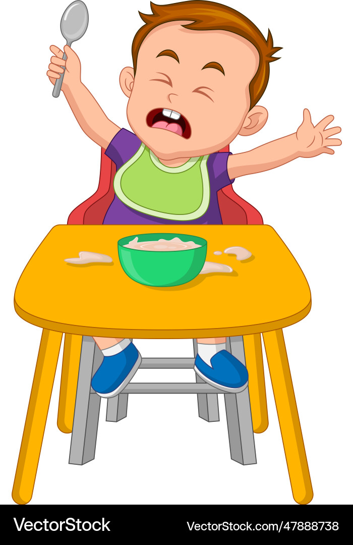 Cute baby crying at feeding Royalty Free Vector Image