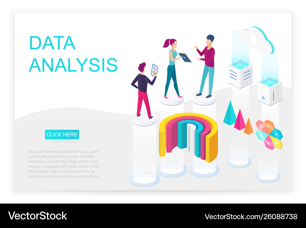 Data analysis isometric landing page Royalty Free Vector