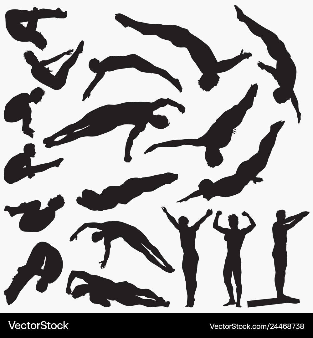 Diving man silhouettes Royalty Free Vector Image