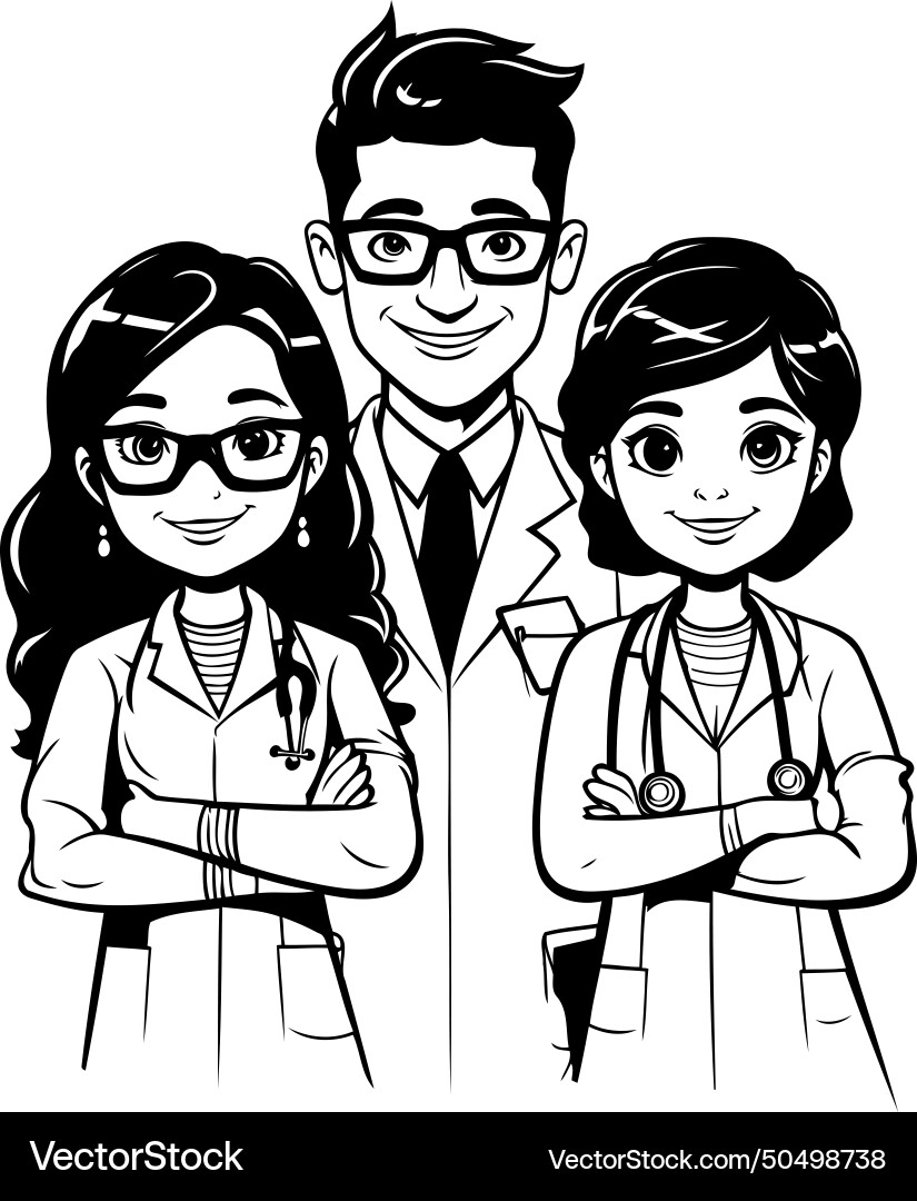 Group of doctors with uniforms and stethoscopes Vector Image