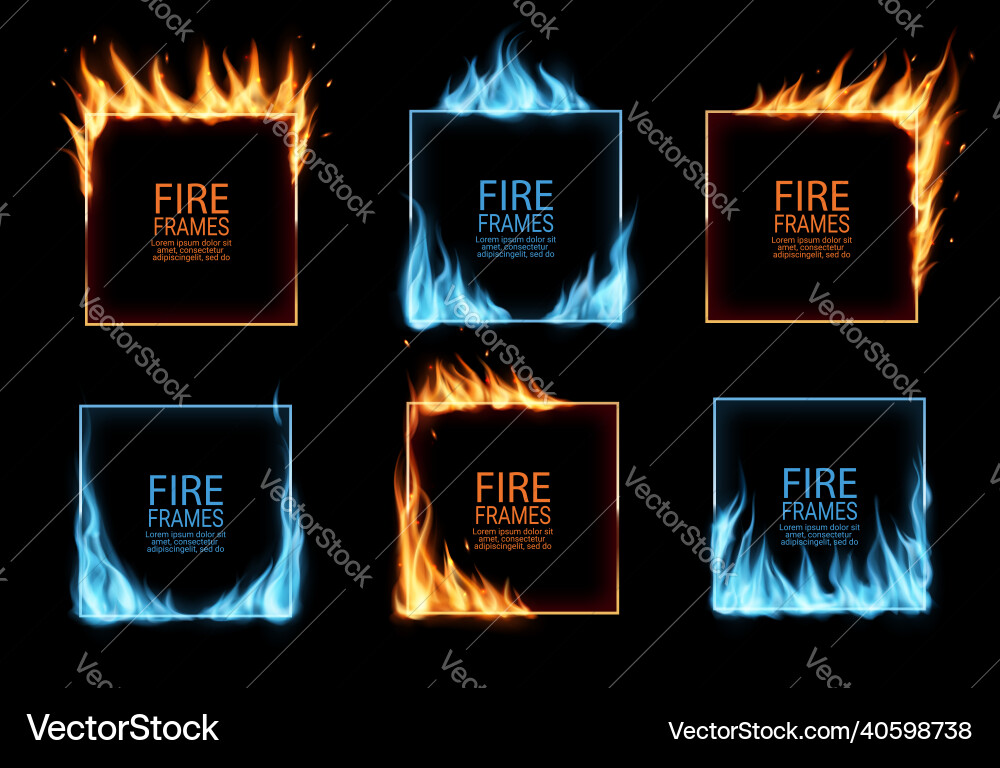 Square frames gas and fire flames borders burning Vector Image