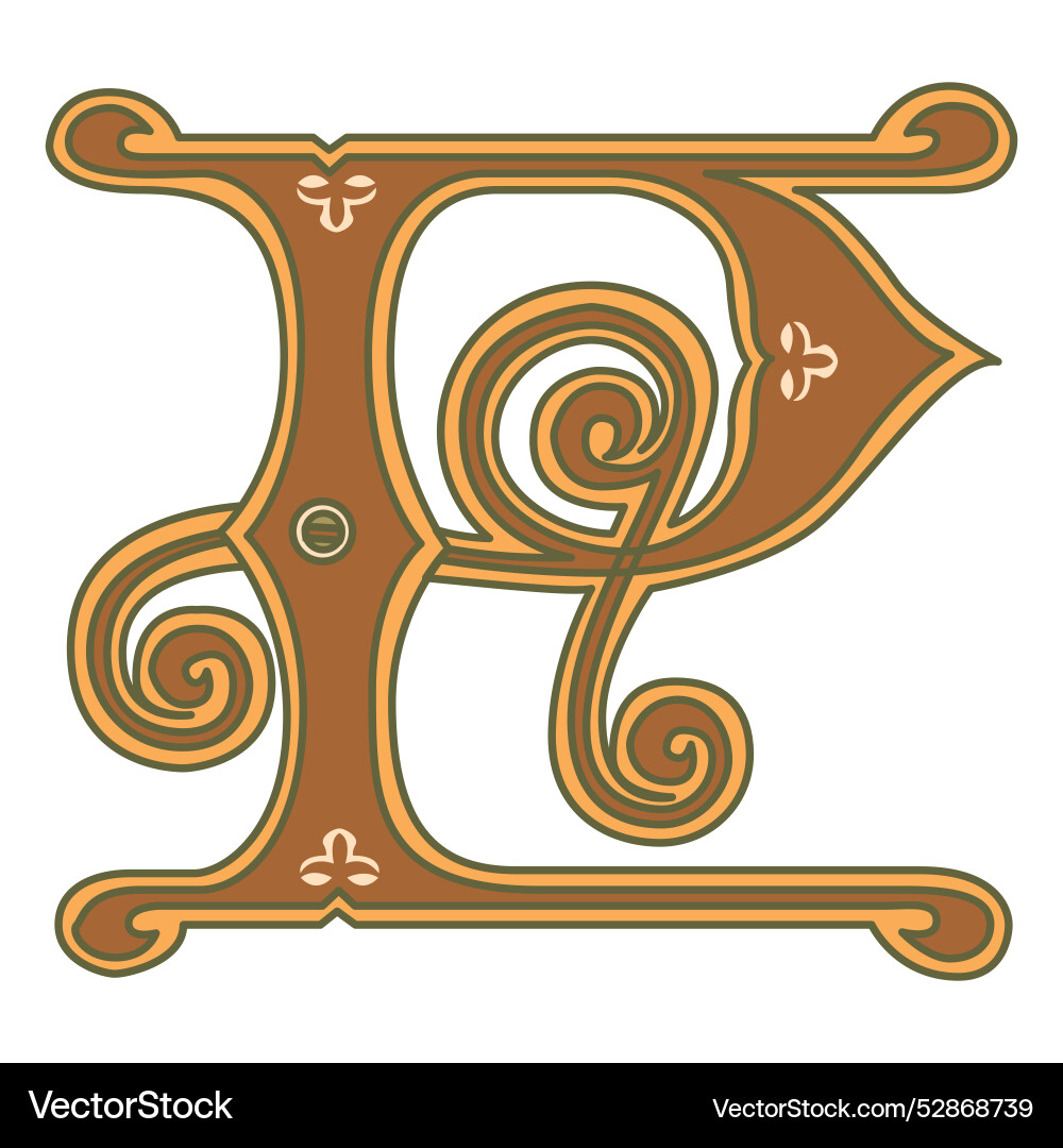 Art ginger initial caps font capital letter p Vector Image
