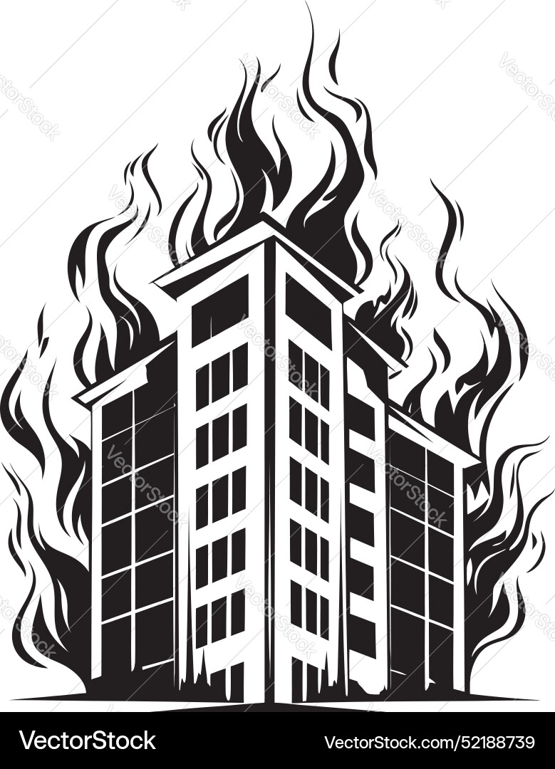 Disaster alert burning building black logo design Vector Image