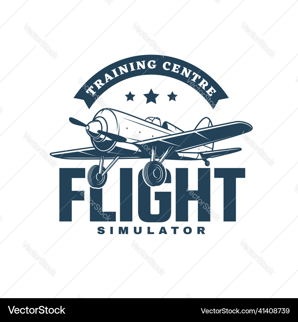 Flight simulator icon with vintage propeller plane