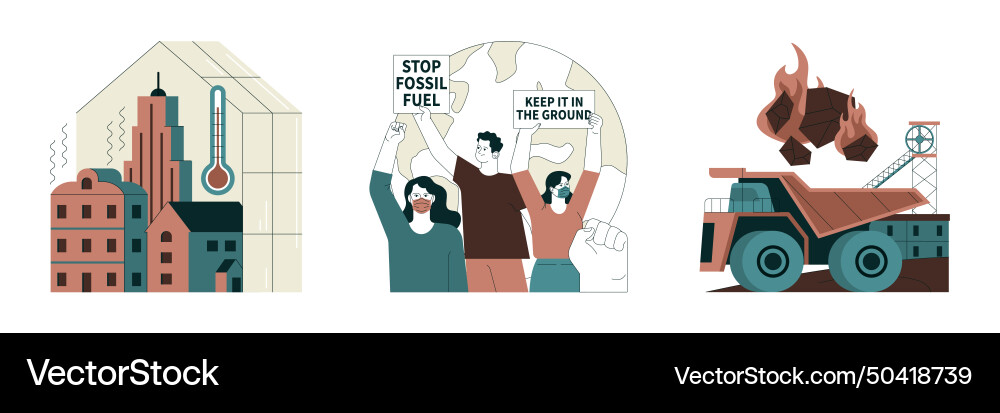 Fossil fuel set resources extraction Royalty Free Vector