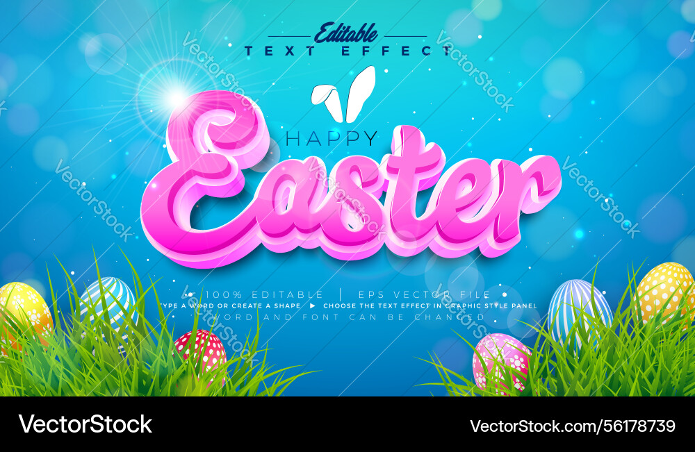 Happy easter 3d text effect design editable Vector Image