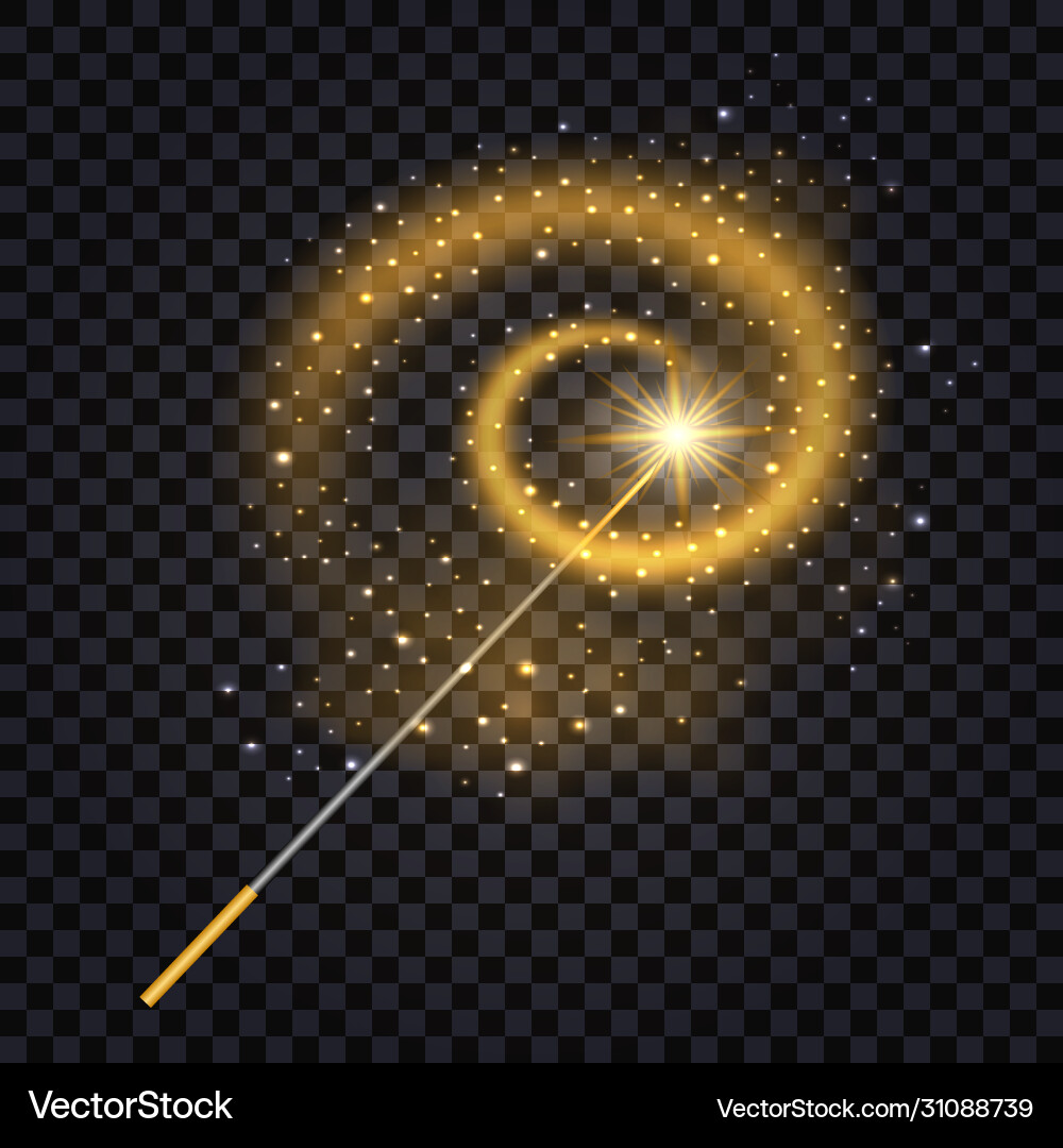 Magic wand with gold glowing sparkle trail shiny Vector Image