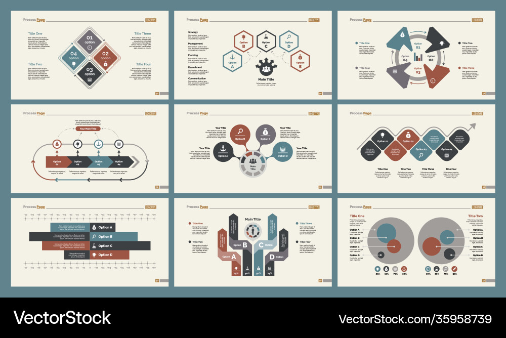 Six economics charts slide templates set Vector Image