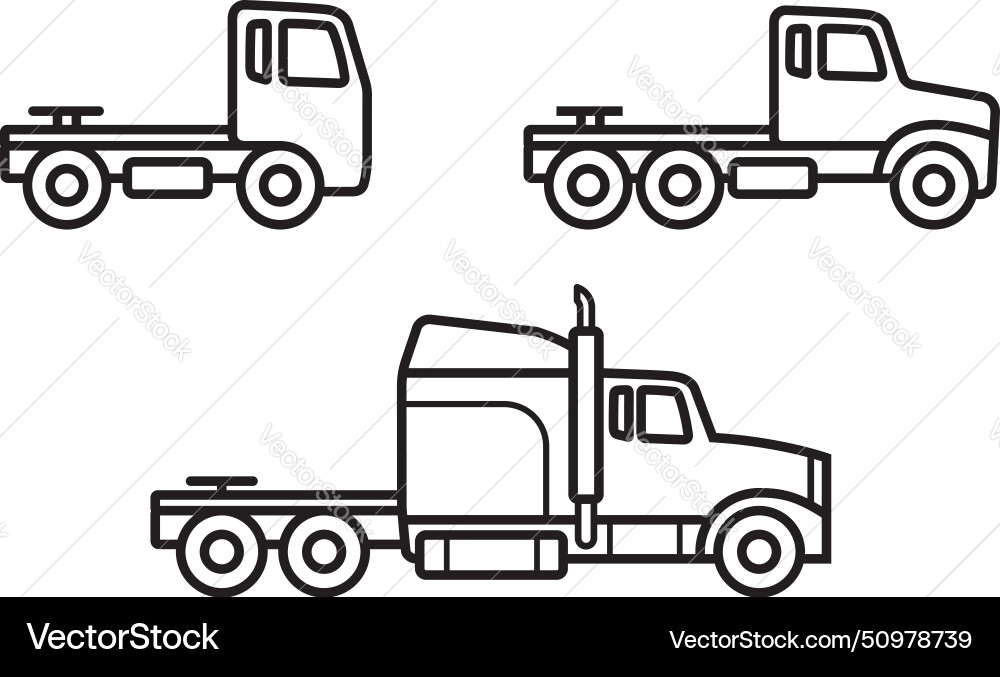 Truck cab prime mover line icon set Royalty Free Vector