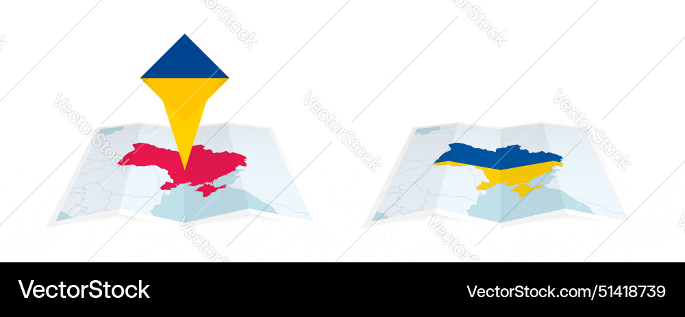 Two versions of an ukraine folded map one with a Vector Image