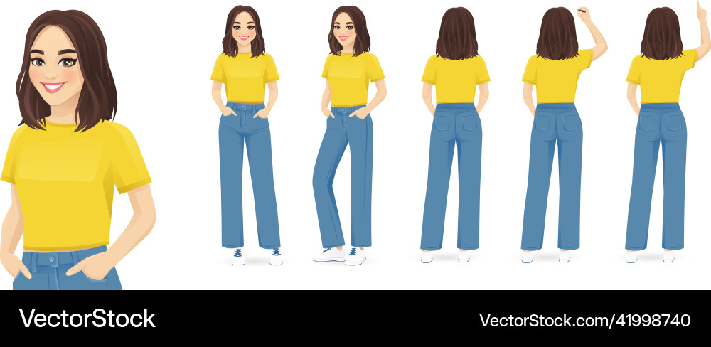 Back view of standing young woman Royalty Free Vector Image