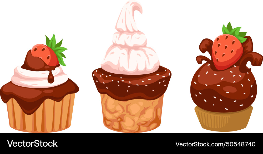 Dessert with chocolate mousse and strawberry Vector Image