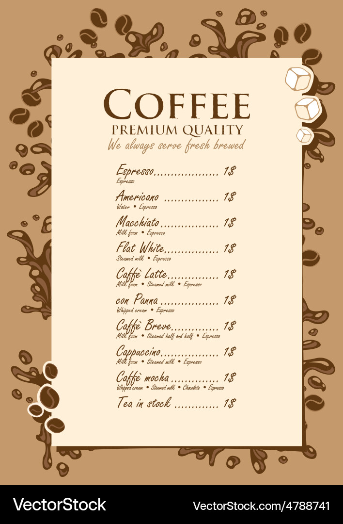 Coffee list Royalty Free Vector Image - VectorStock