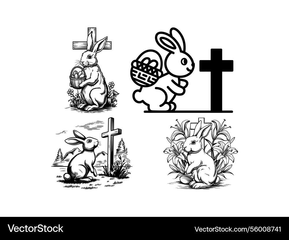 Easter bunny cross line art christian rabbit Vector Image