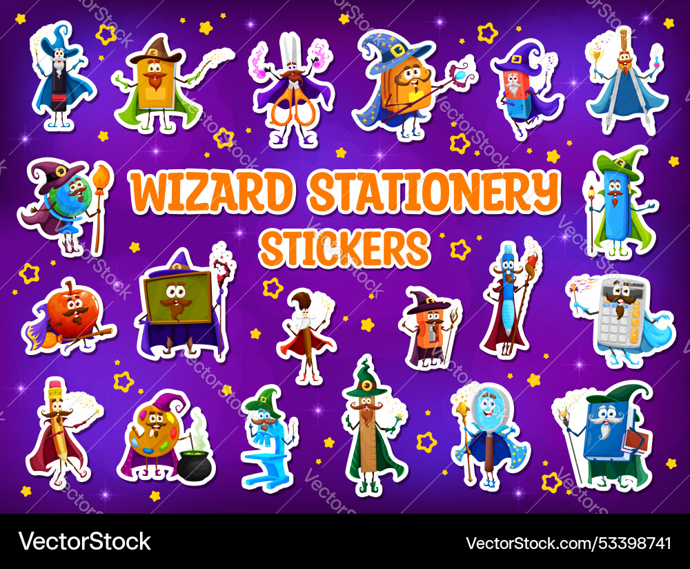 Stickers pack cartoon school halloween wizards Vector Image