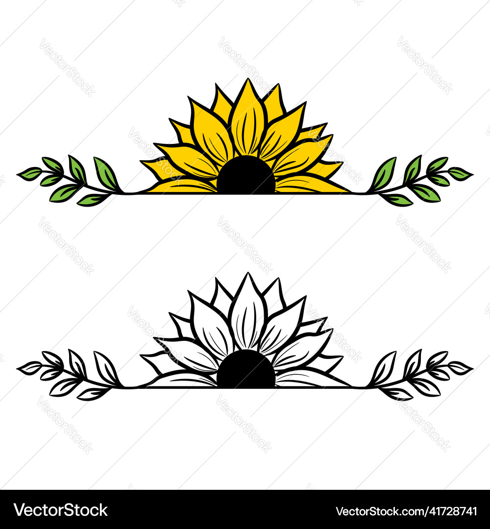 Sunflower divide border decor with half flowers Vector Image