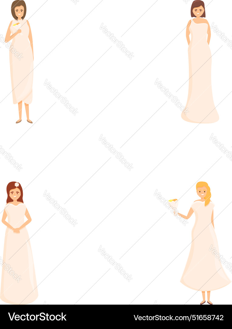 Beautiful bride icons set cartoon Royalty Free Vector Image
