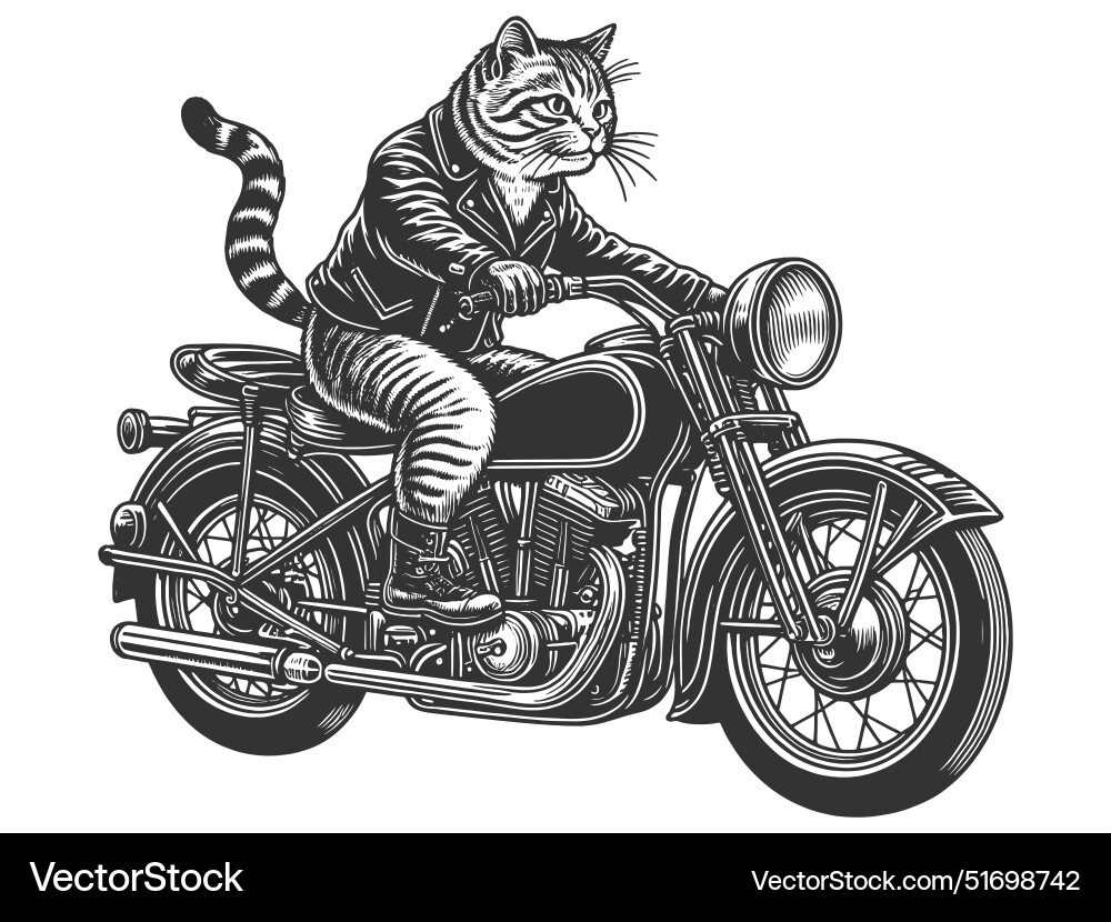 Cat riding motorcycle in leather jacket Royalty Free Vector