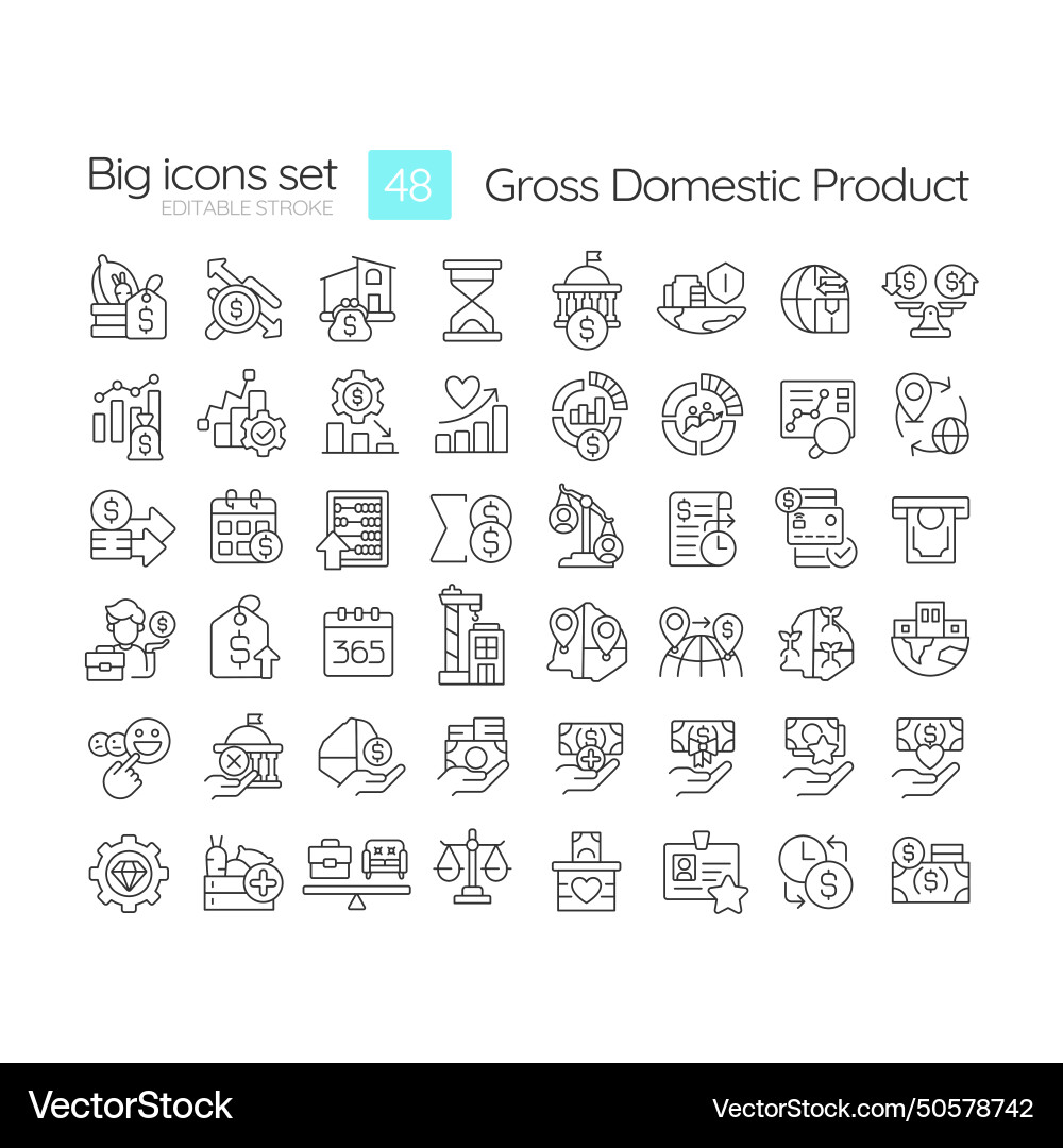 Gross domestic product linear icons set Royalty Free Vector