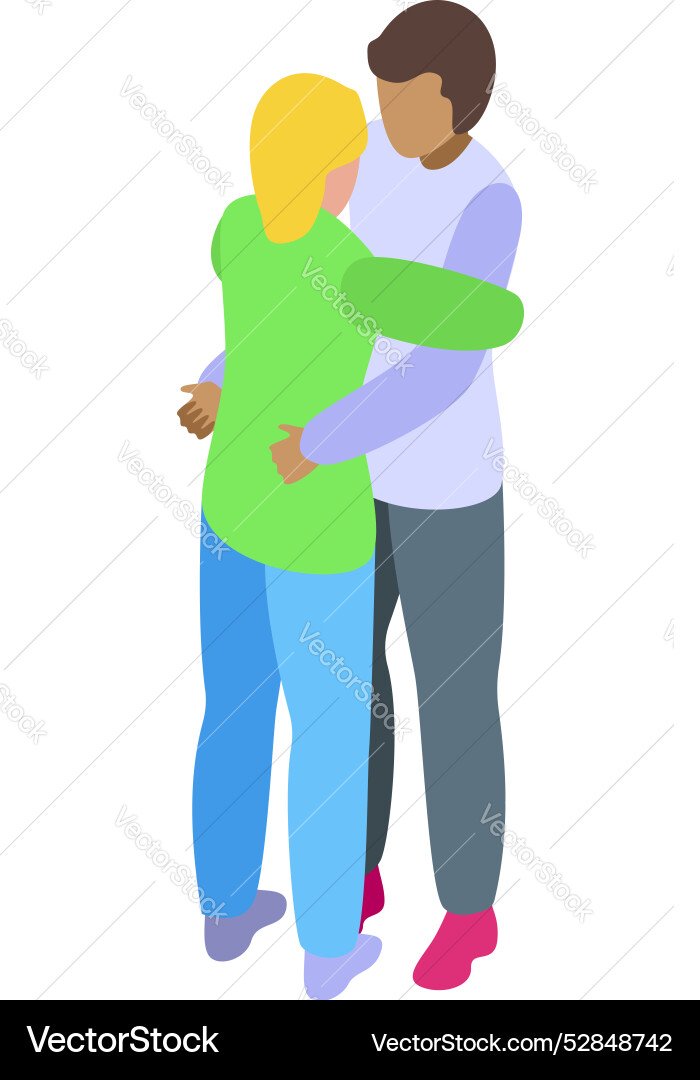 Interracial couple hugging each other isometric Vector Image