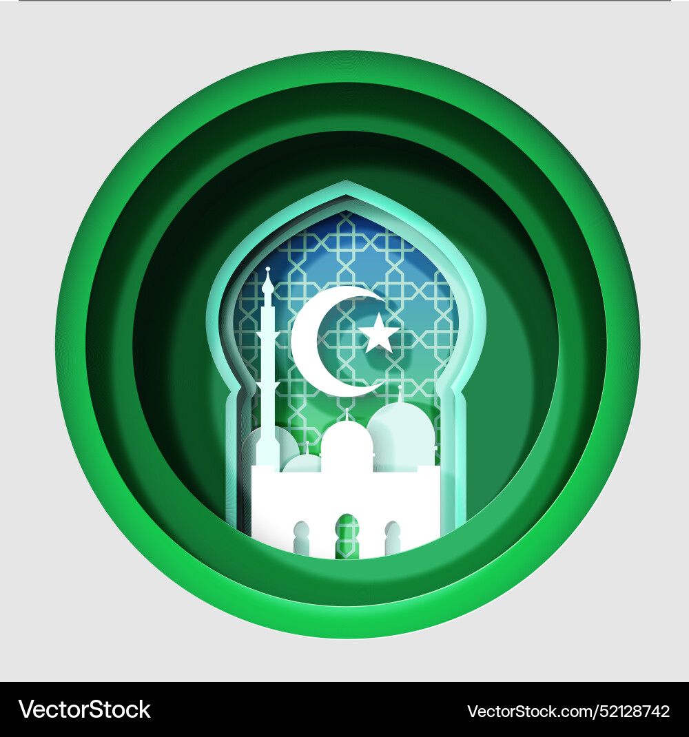 Muslim religious symbol with mosque and crescent Vector Image