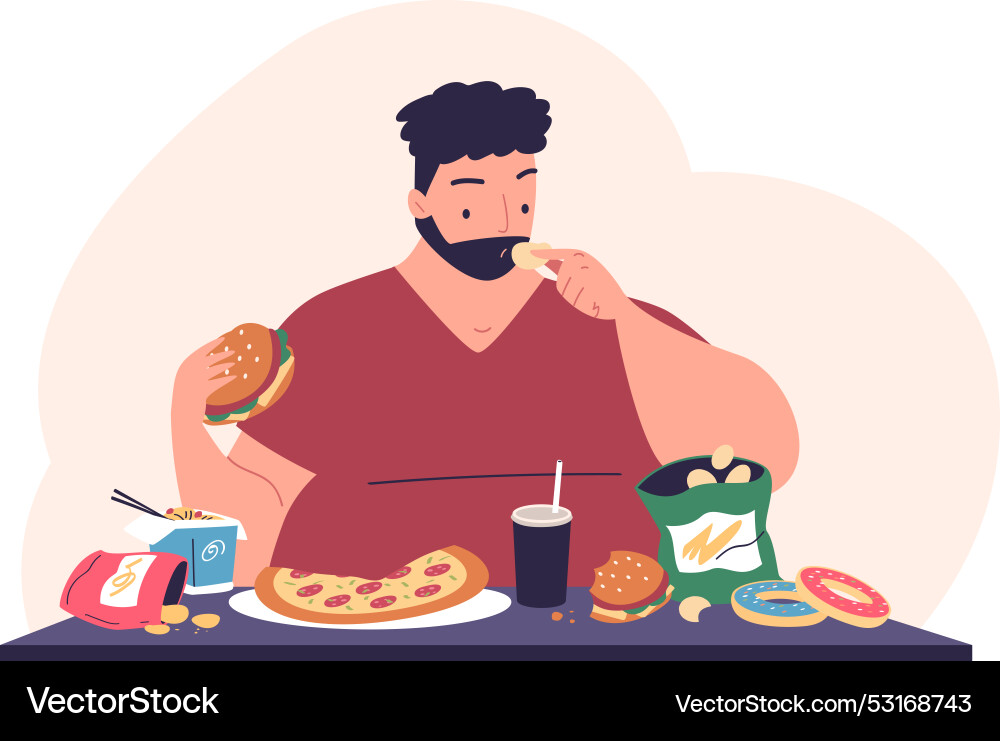 Binge eating disorder overeating problem fat Vector Image