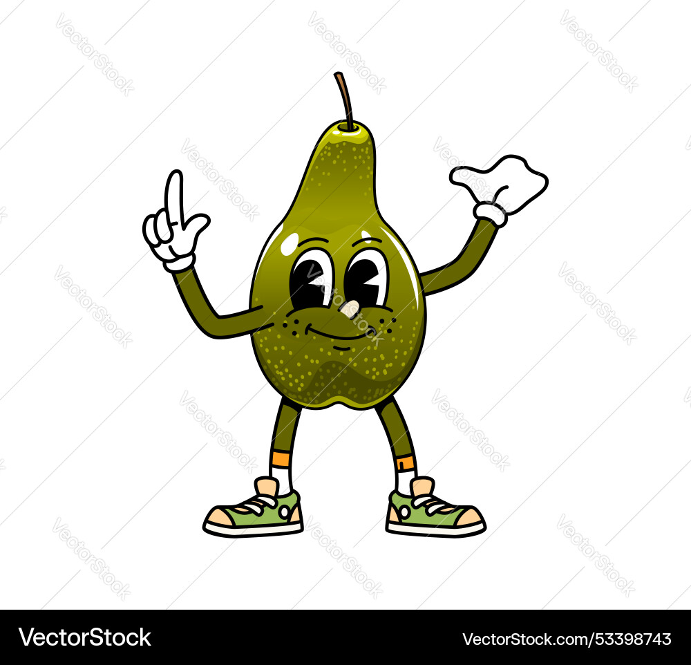 Cartoon groovy pear fruit character smiling Vector Image