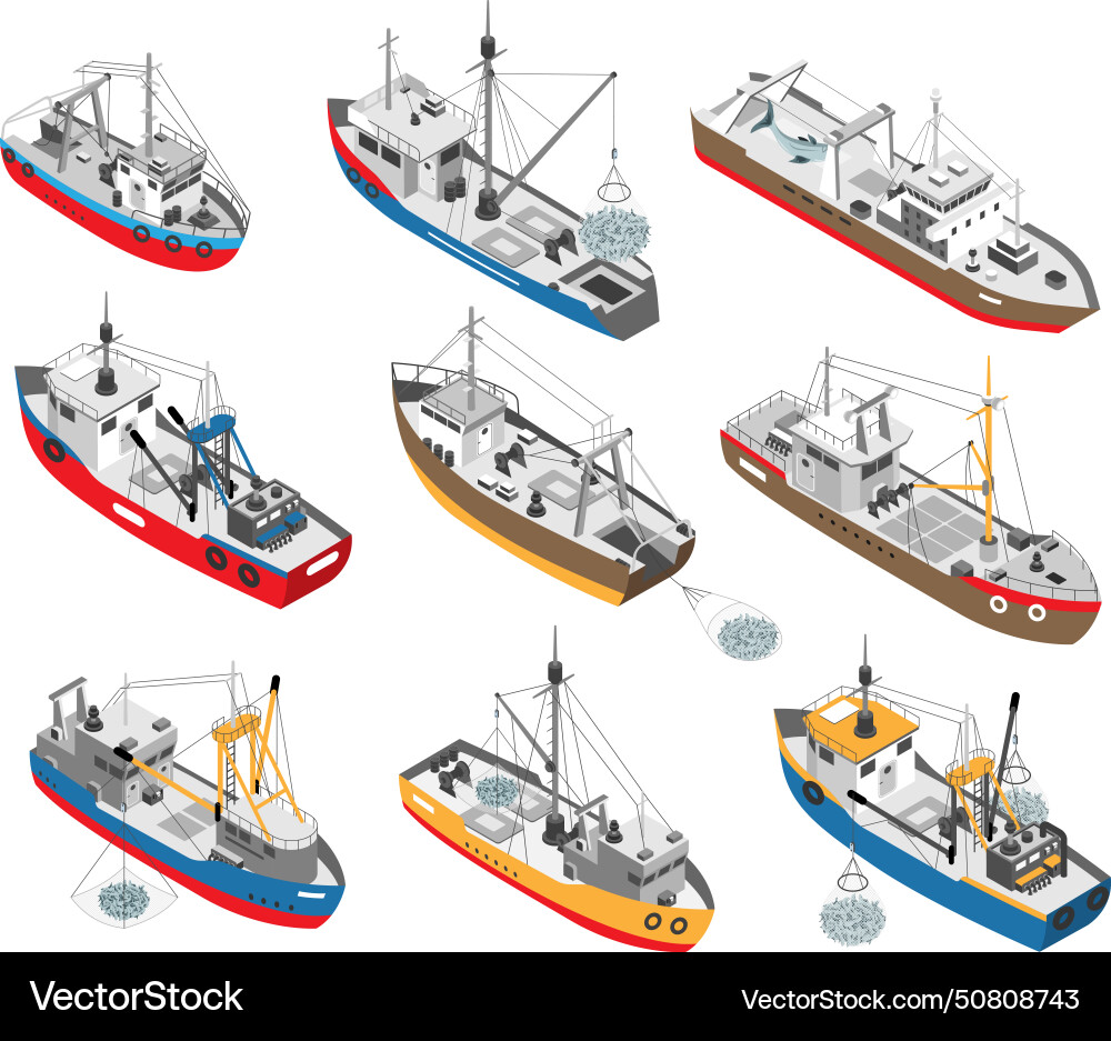 Commercial fishing set Royalty Free Vector Image