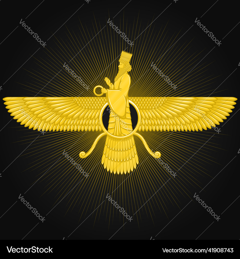 Golden zoroastrianism symbol Royalty Free Vector Image