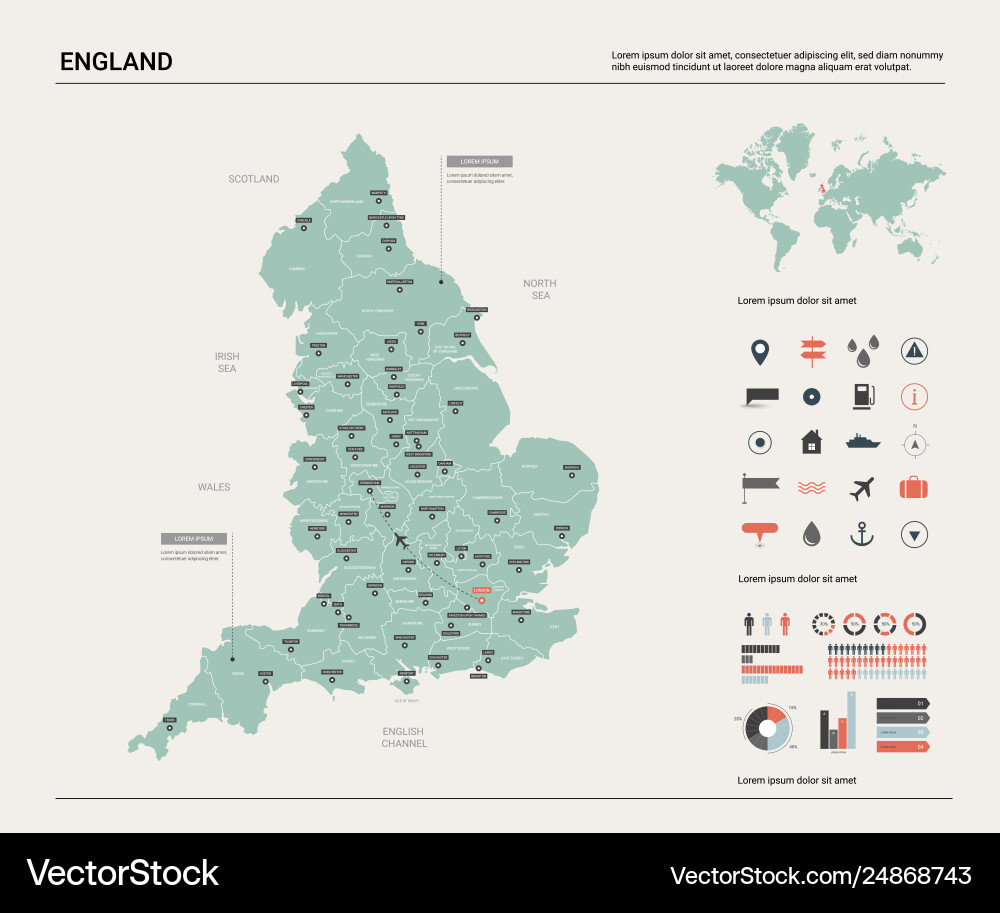Map england high detailed country Royalty Free Vector Image