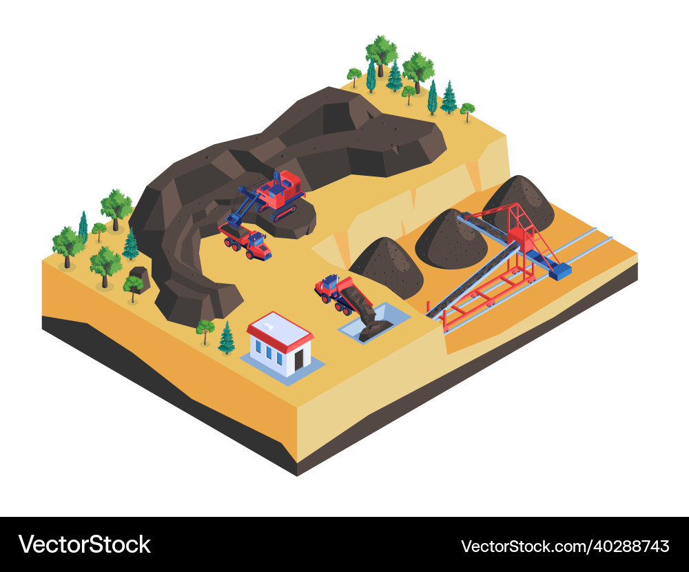 Mine industry isometric composition Royalty Free Vector