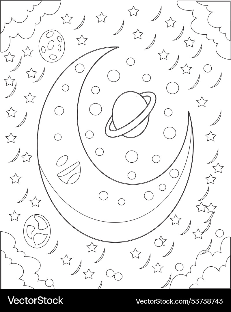 Moon coloring page for kids Royalty Free Vector Image
