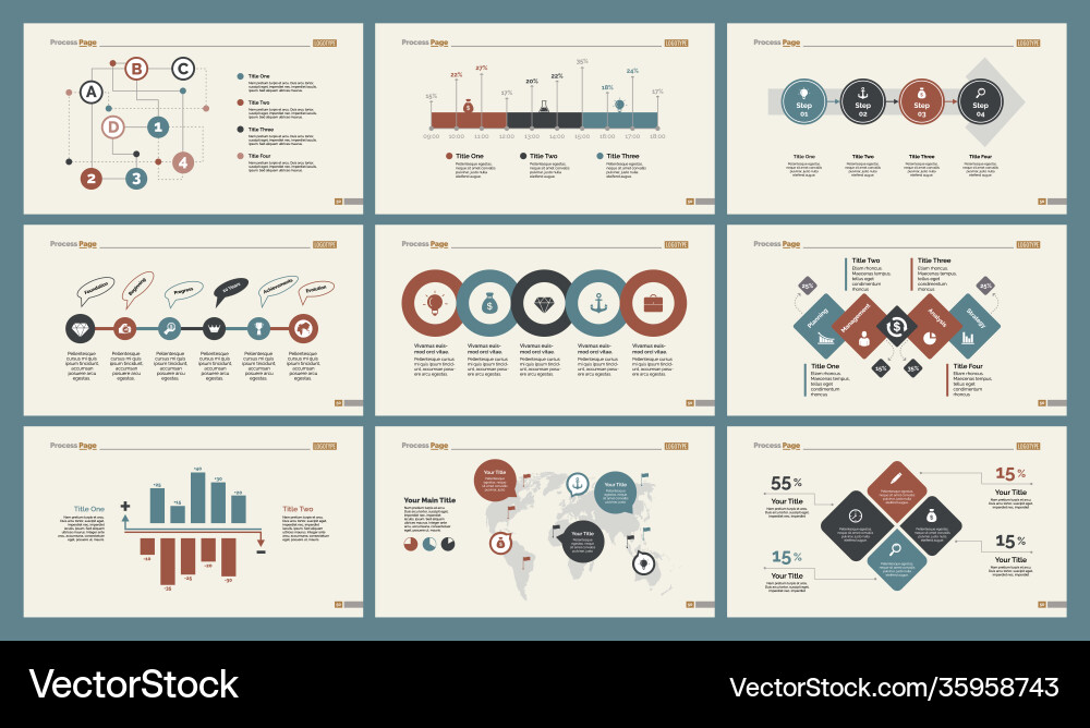 Six logistics charts slide templates set Vector Image