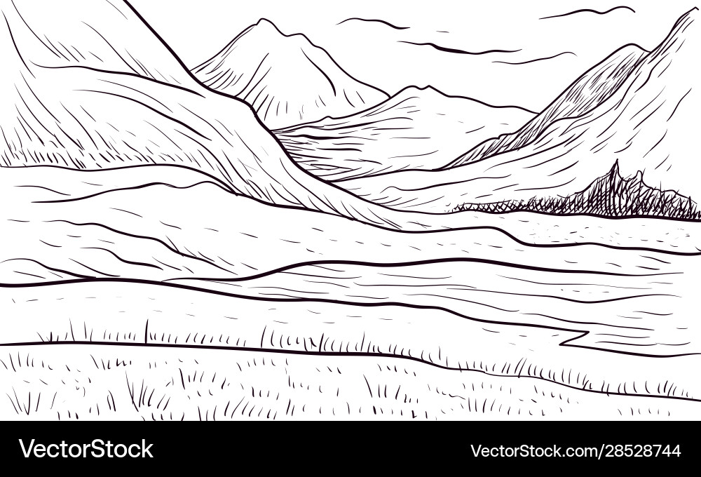 Abstract monochrome sketch landscape Royalty Free Vector