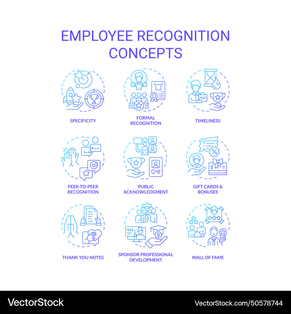 Employee recognition blue gradient concept icons Vector Image