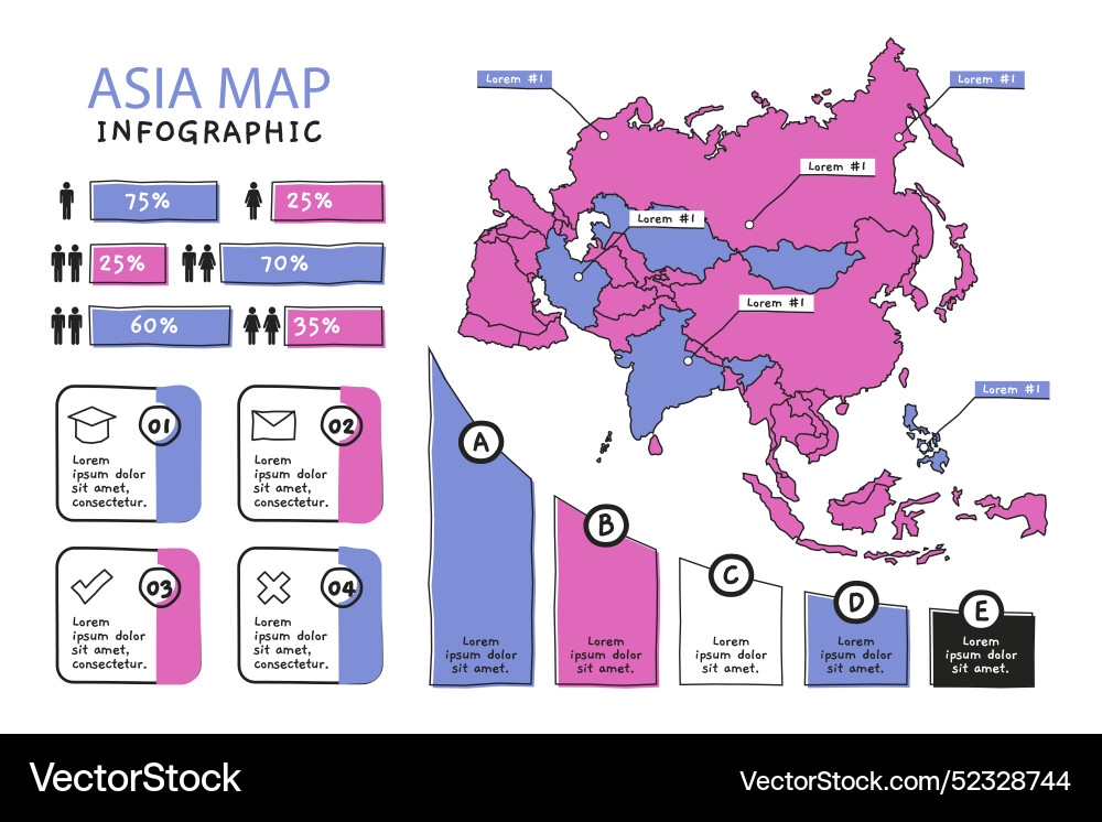 Hand drawn asia map infographic Royalty Free Vector Image