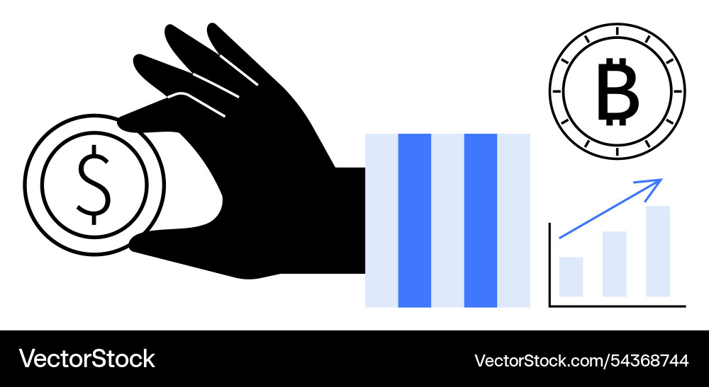 Hand holding coin bitcoin symbol barcode Vector Image