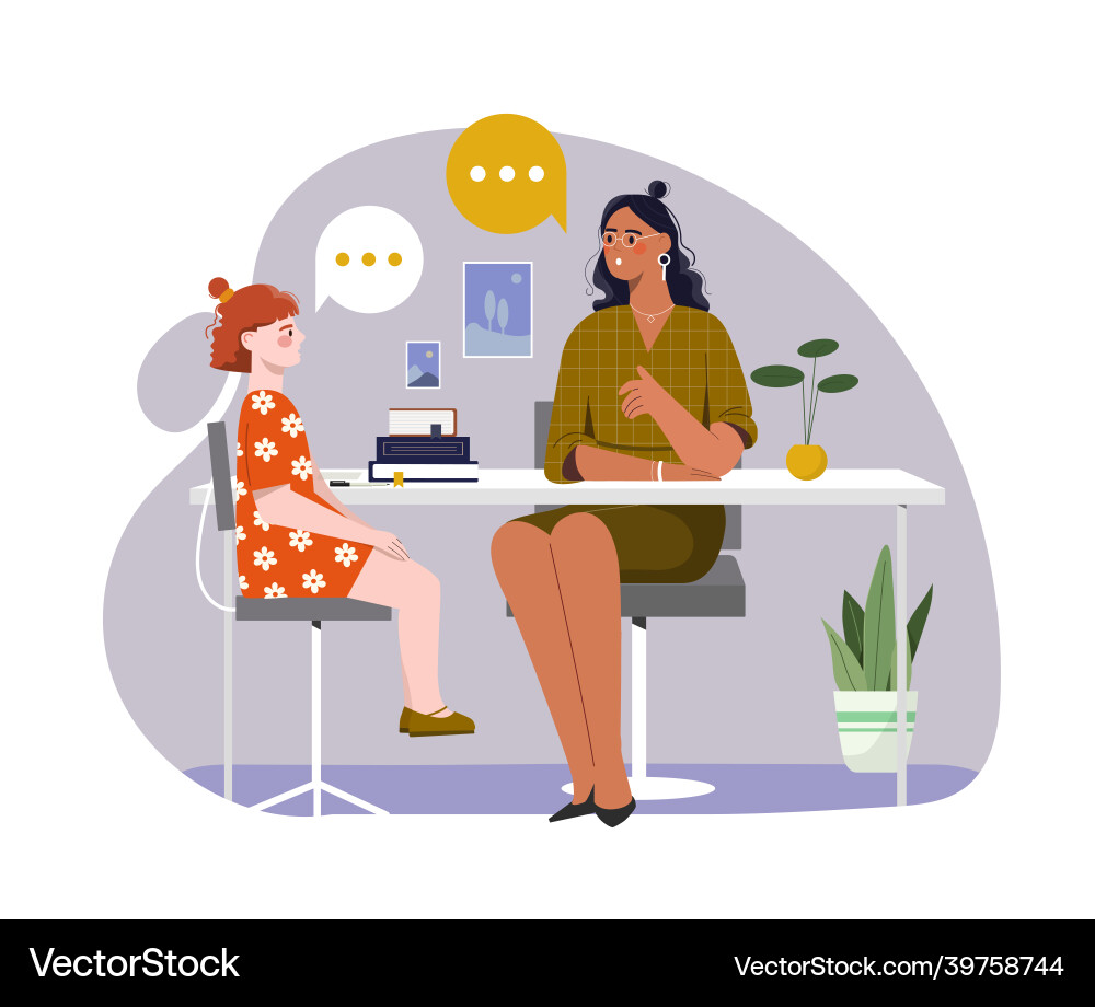 Psychologist with girl Royalty Free Vector Image