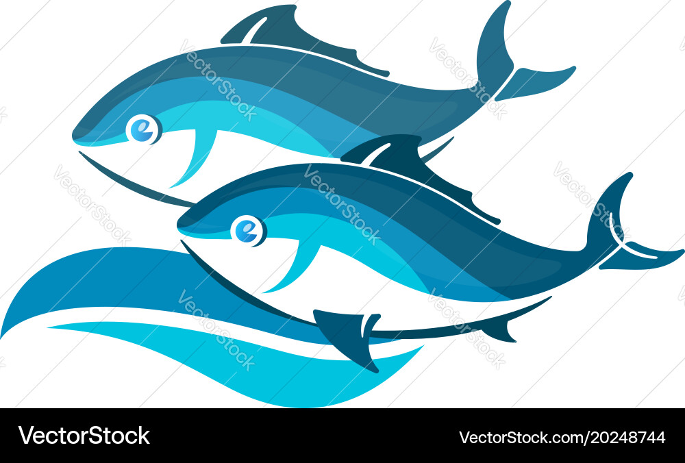 Two fish on the wave Royalty Free Vector Image
