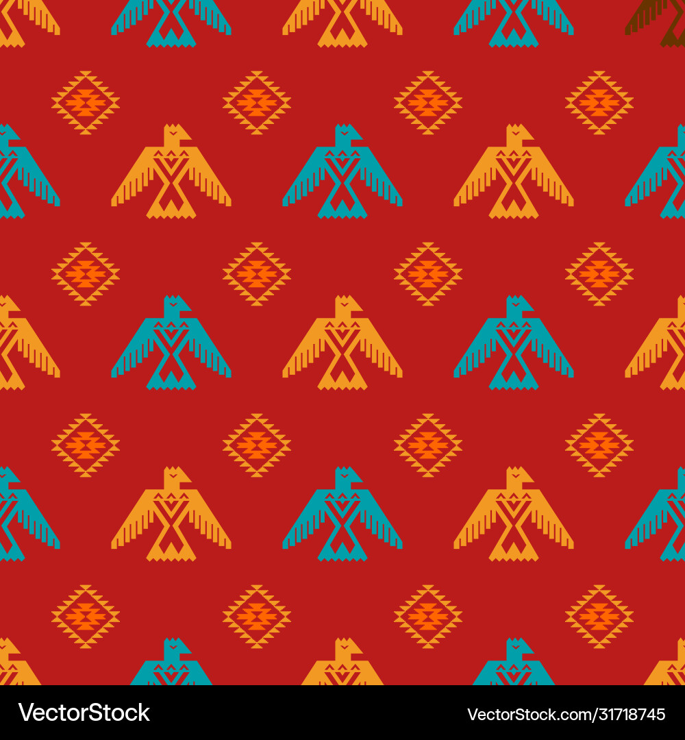 Eagles & Rhombus Tribal Pattern Royalty Free Vector