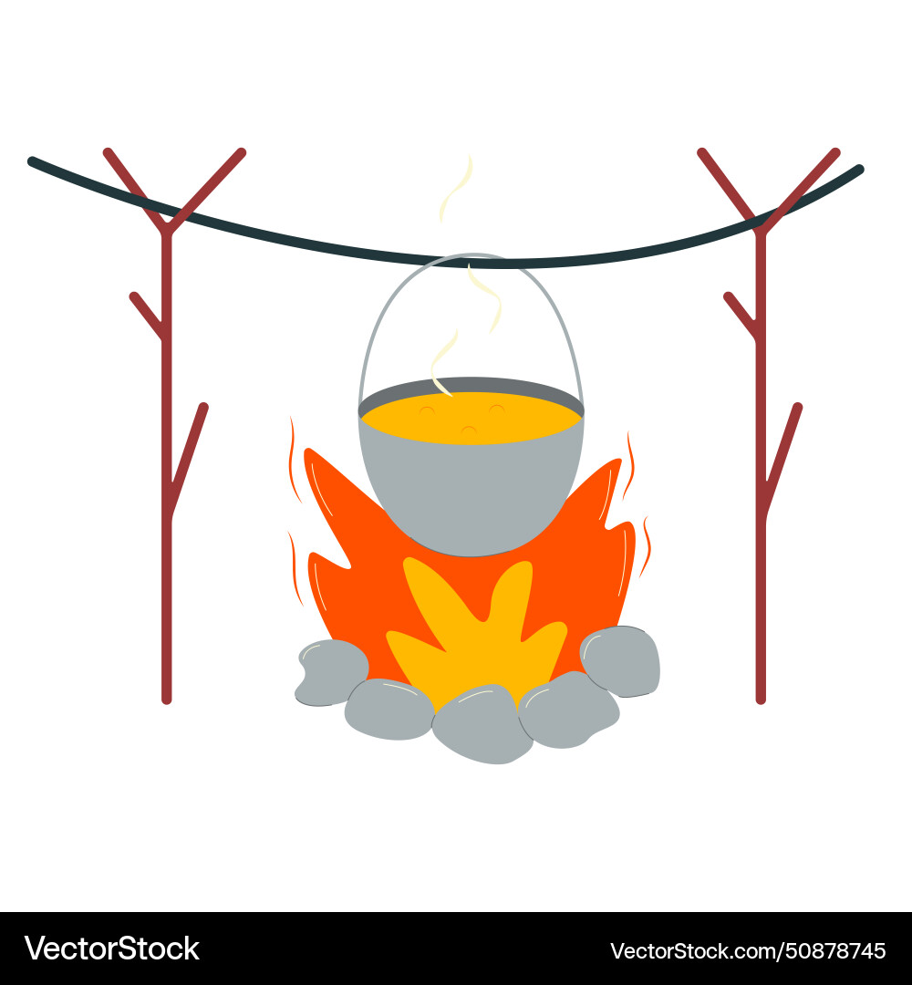Food cooked over a fire in cauldron Royalty Free Vector