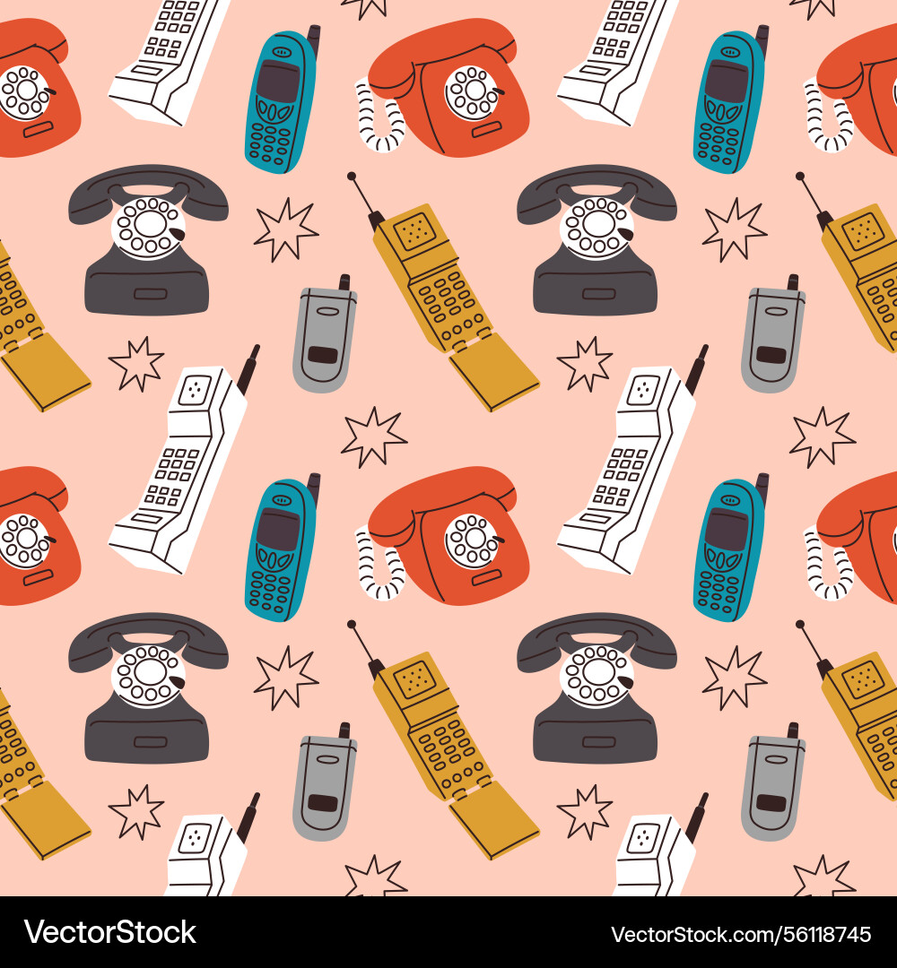 Retro phones seamless pattern vintage and modern Vector Image