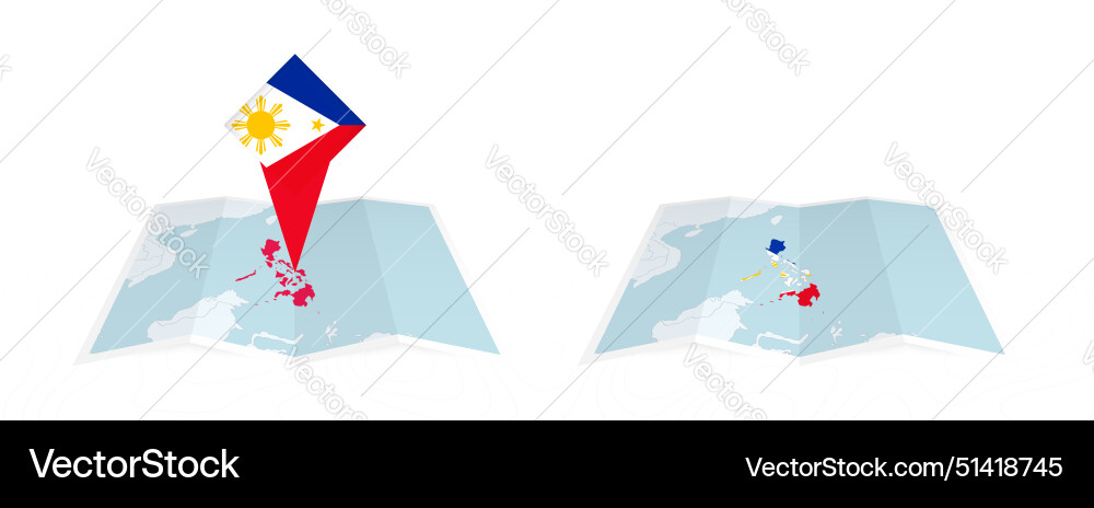 Two versions of an philippines folded map one Vector Image