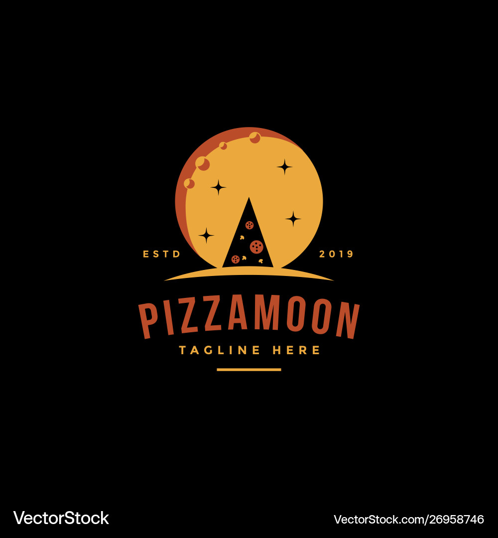 Retro Pizza Moon Logo Royalty Free Vector Image